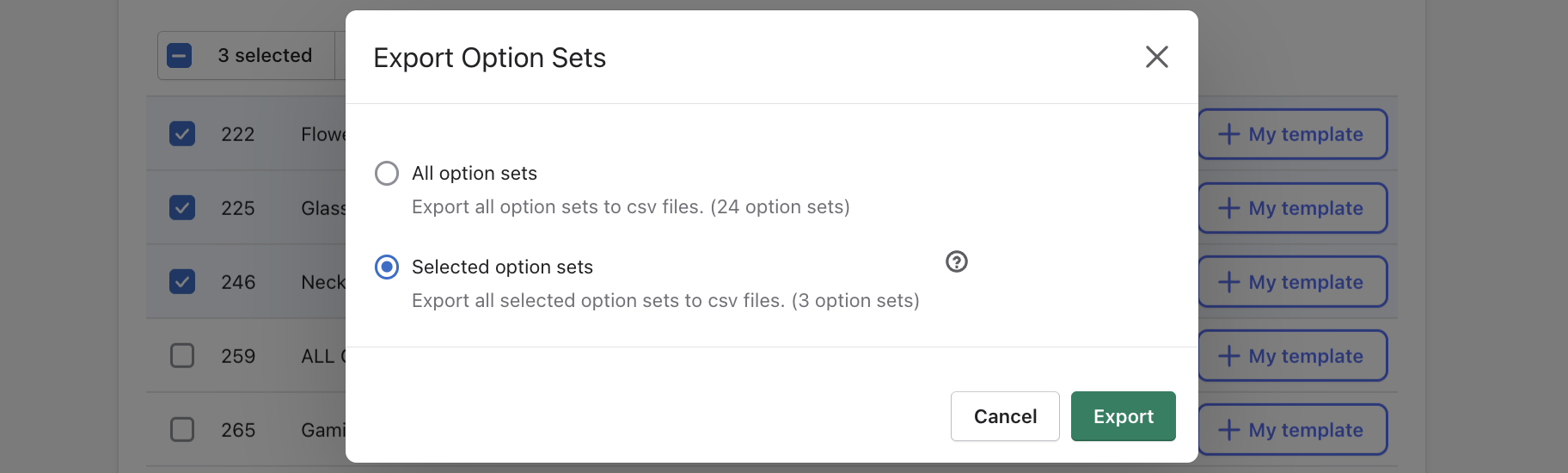 Export Specific Option Sets | EasifyApps