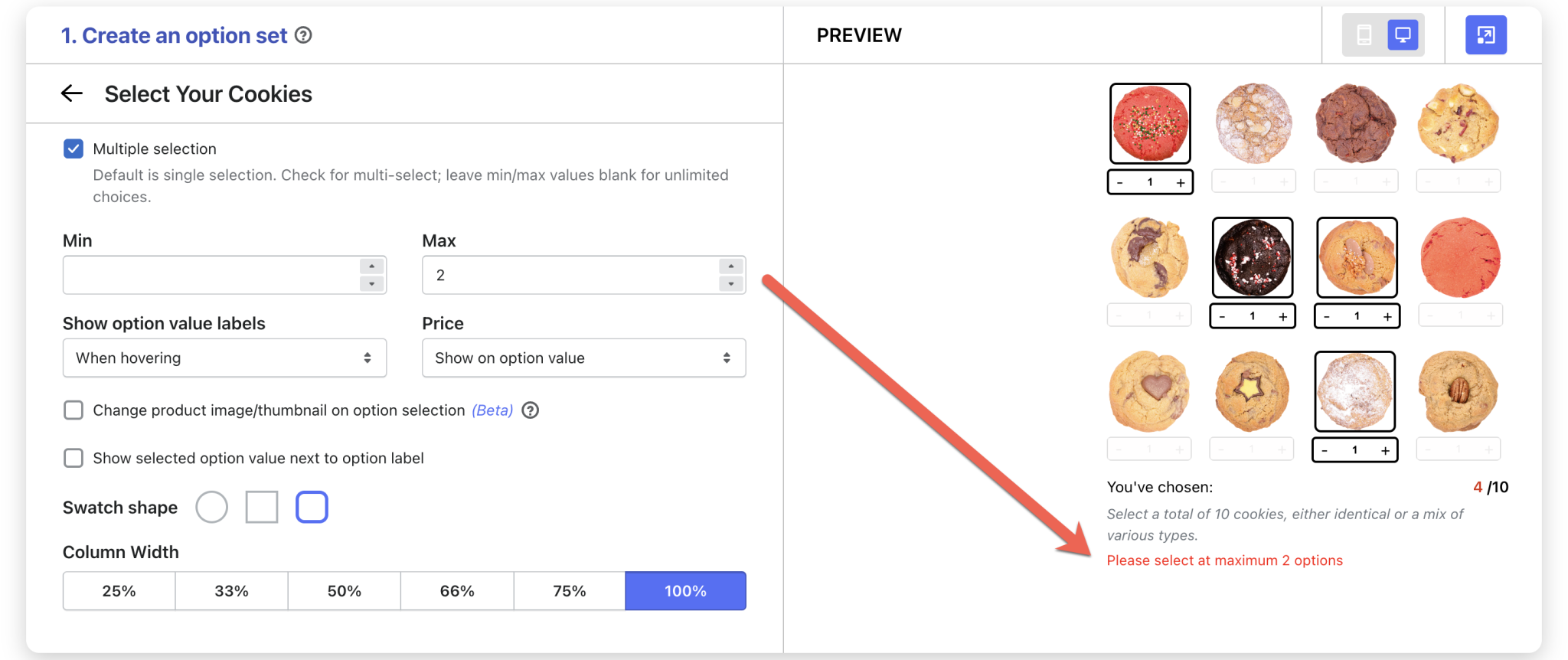 Set Up Quantity Selector For Custom Option Values | Easify
