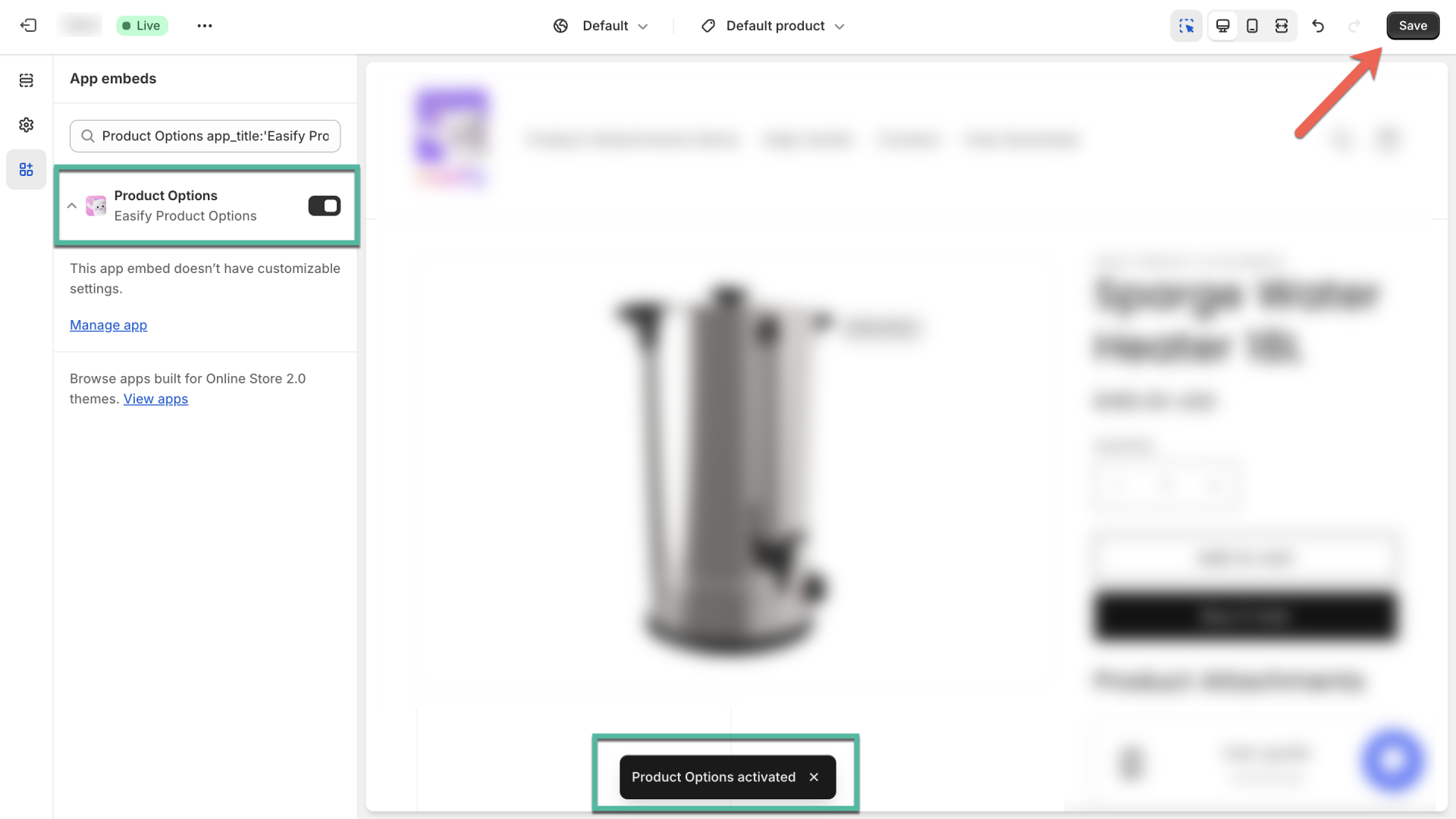 Activate the app on your theme | EasifyApps