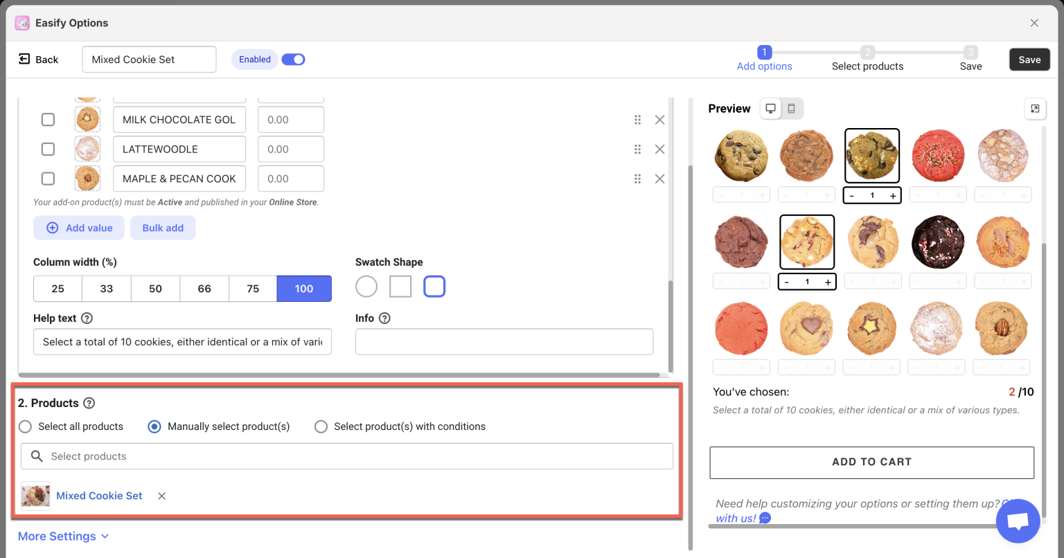 Set Up Quantity Selector For Custom Option Values | Easify