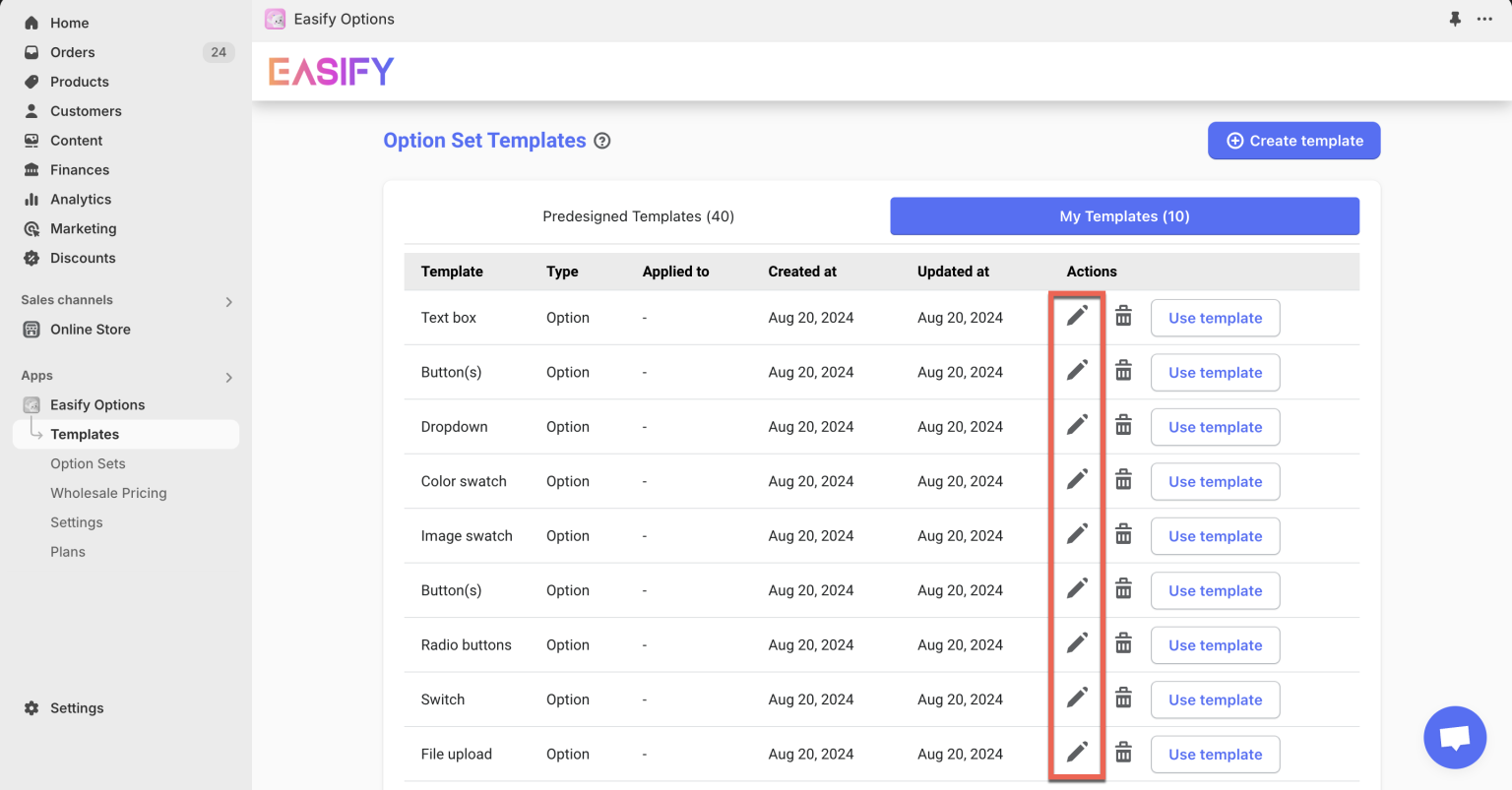 Set Up Option/ Option Set Templates | EasifyApps