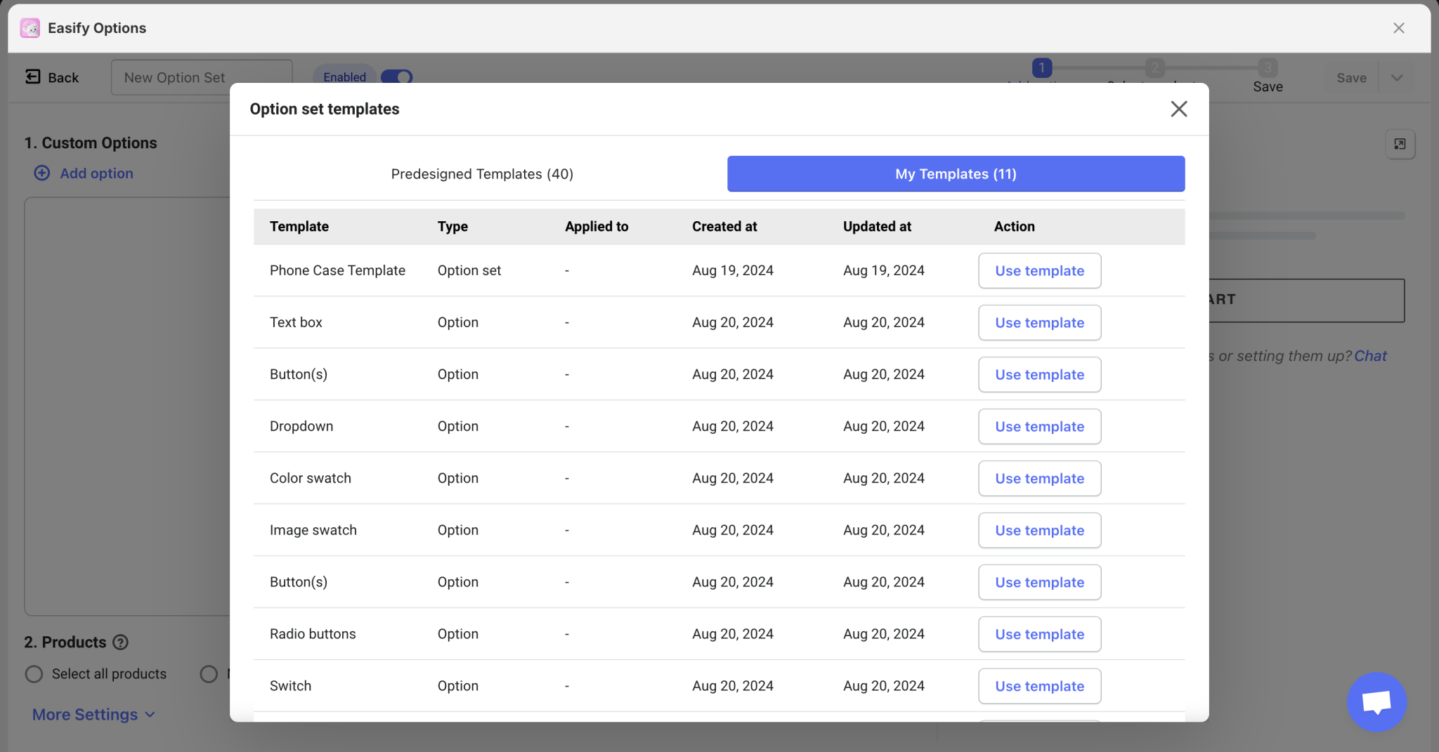 Set Up Option/ Option Set Templates | EasifyApps
