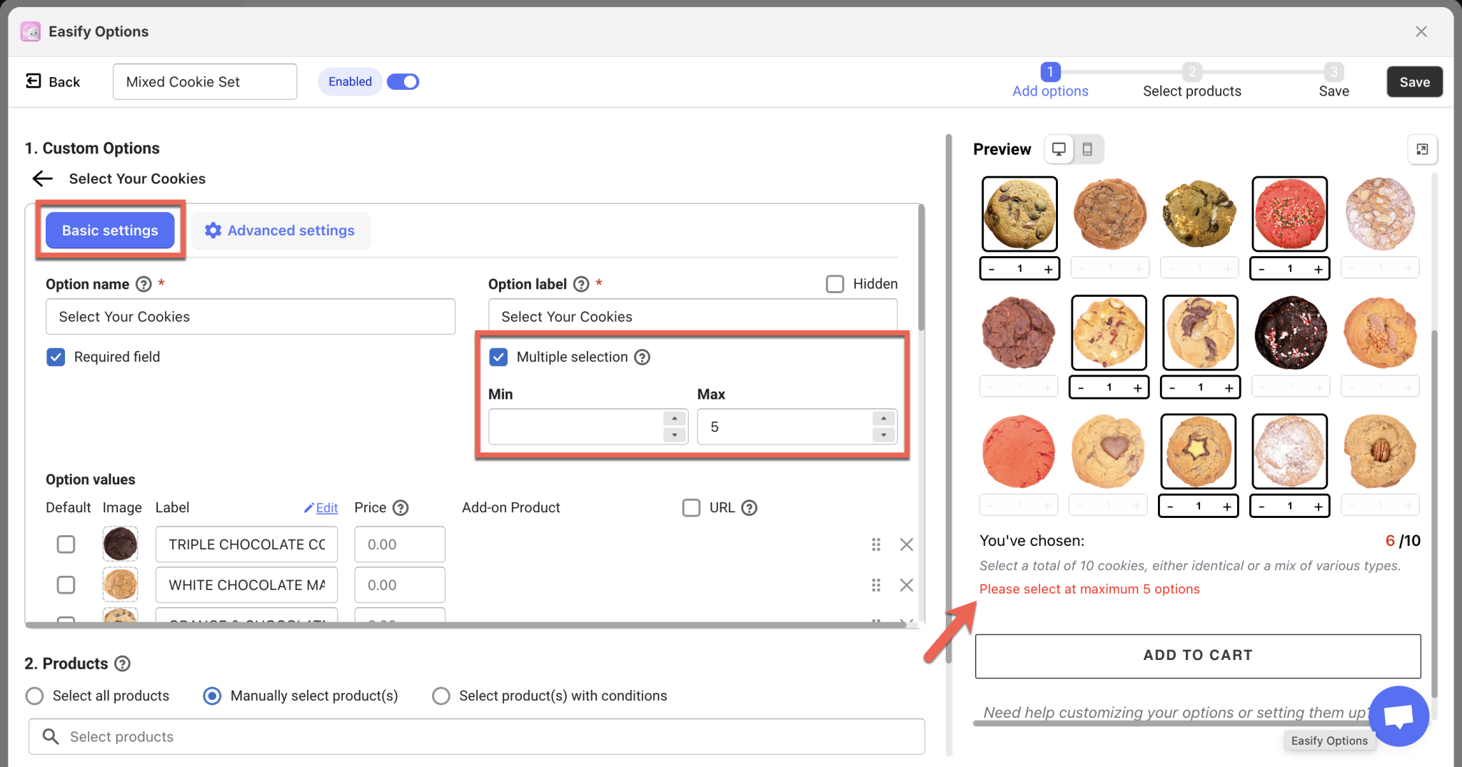 Set Up Quantity Selector For Custom Option Values | Easify