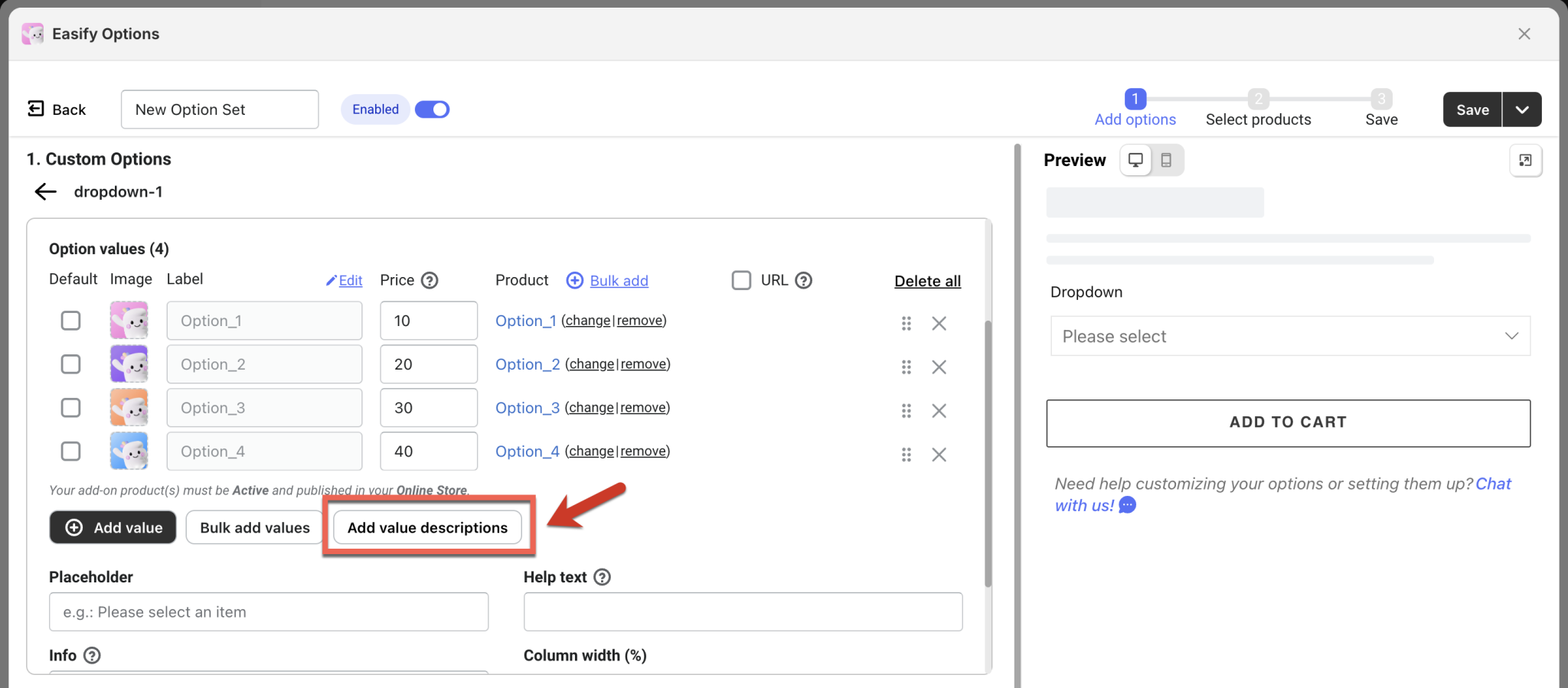 Add Option Value Descriptions & Tooltips | EasifyApps
