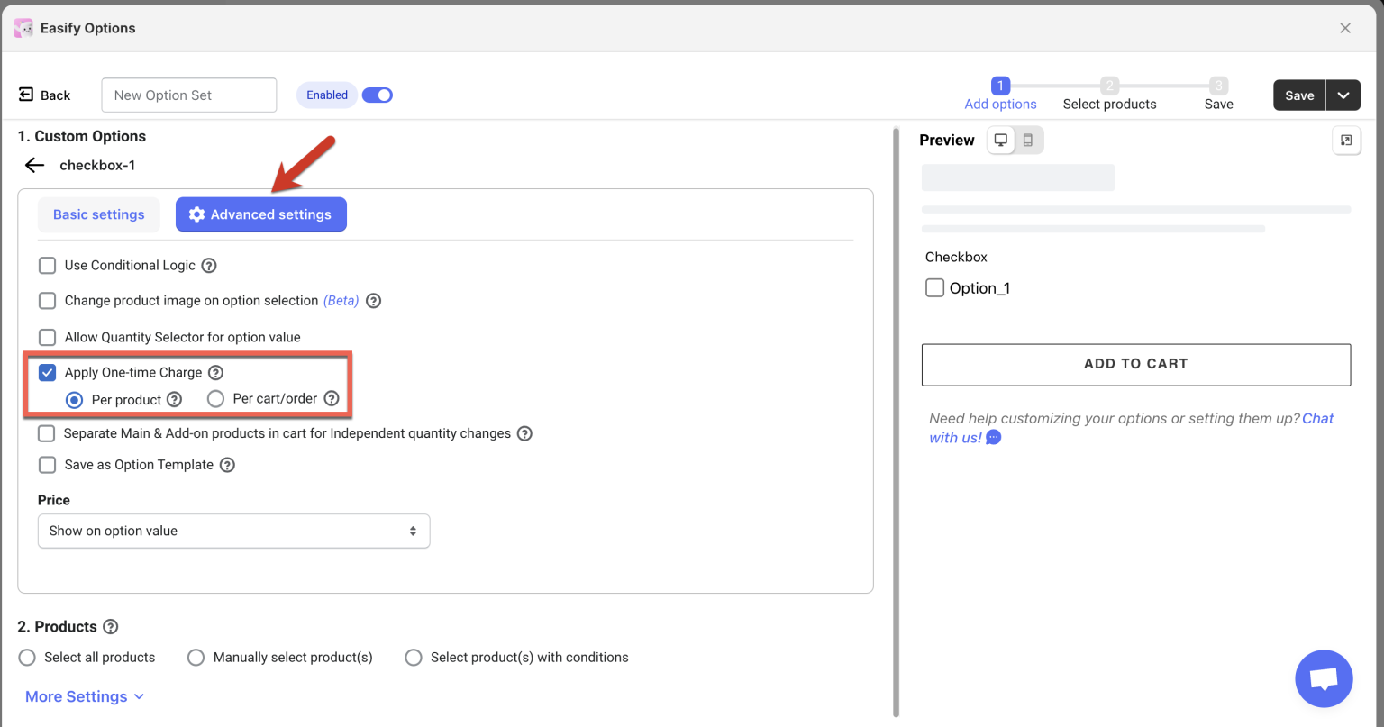 Set Up One-time Charge | EasifyApps